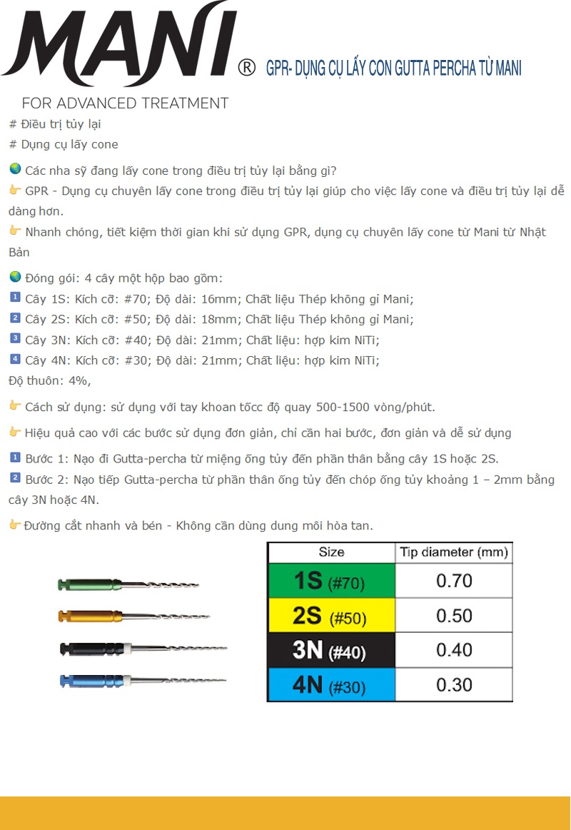 GPR - DỤNG CỤ LẤY GUTTA PERCHA MANI